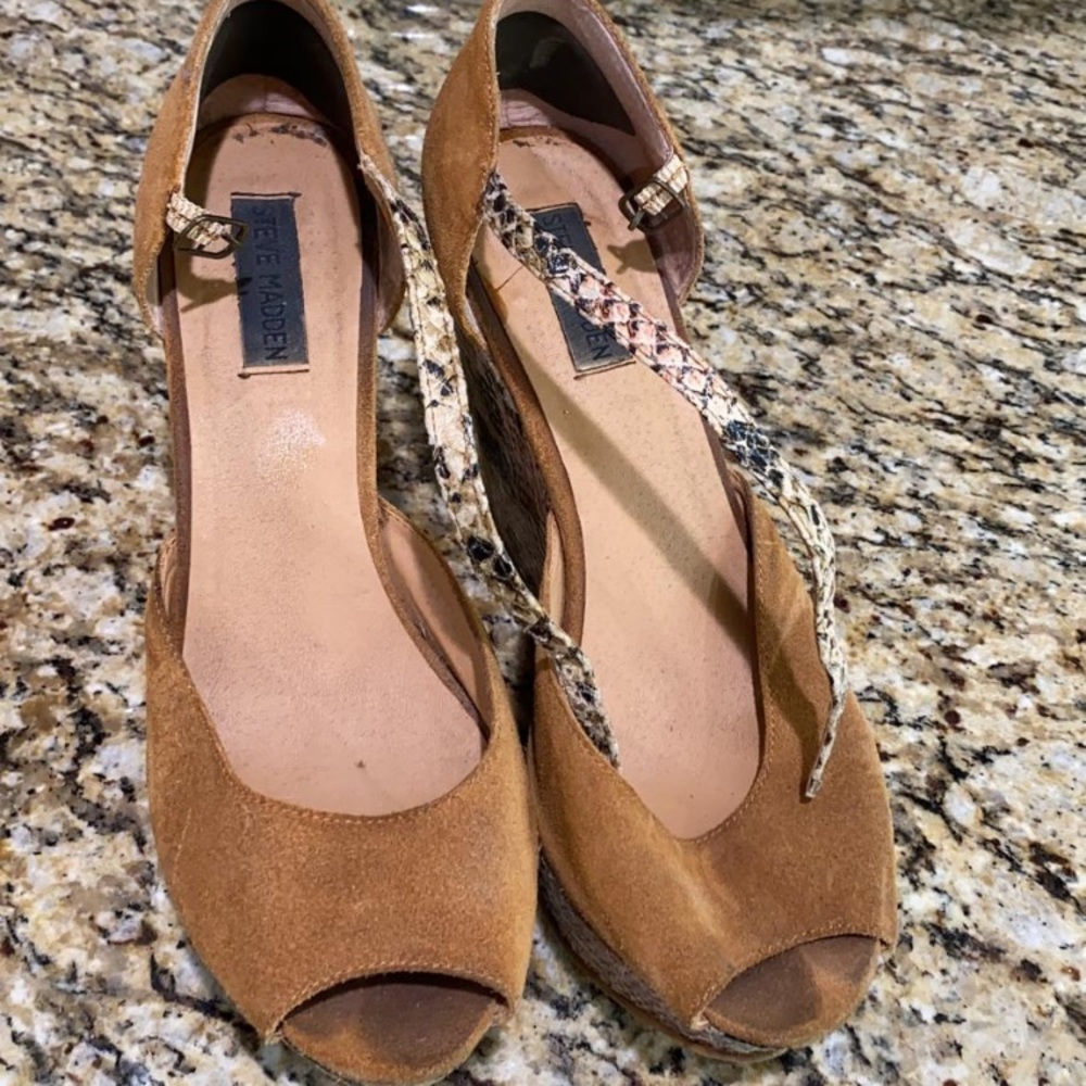 Steve Madden Suede Snakeskin Platform Wedges - Gem